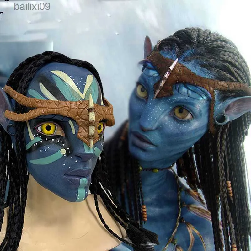 Party Masks Movie Avatar 2 Cosplay Mask Latex With Hair Navi Neytiri ...