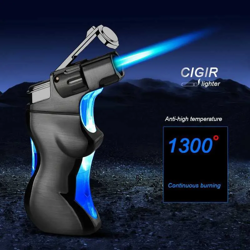 Transparent Oil Window Human Body LED Lamp Jet Flame Lighter Metal ...