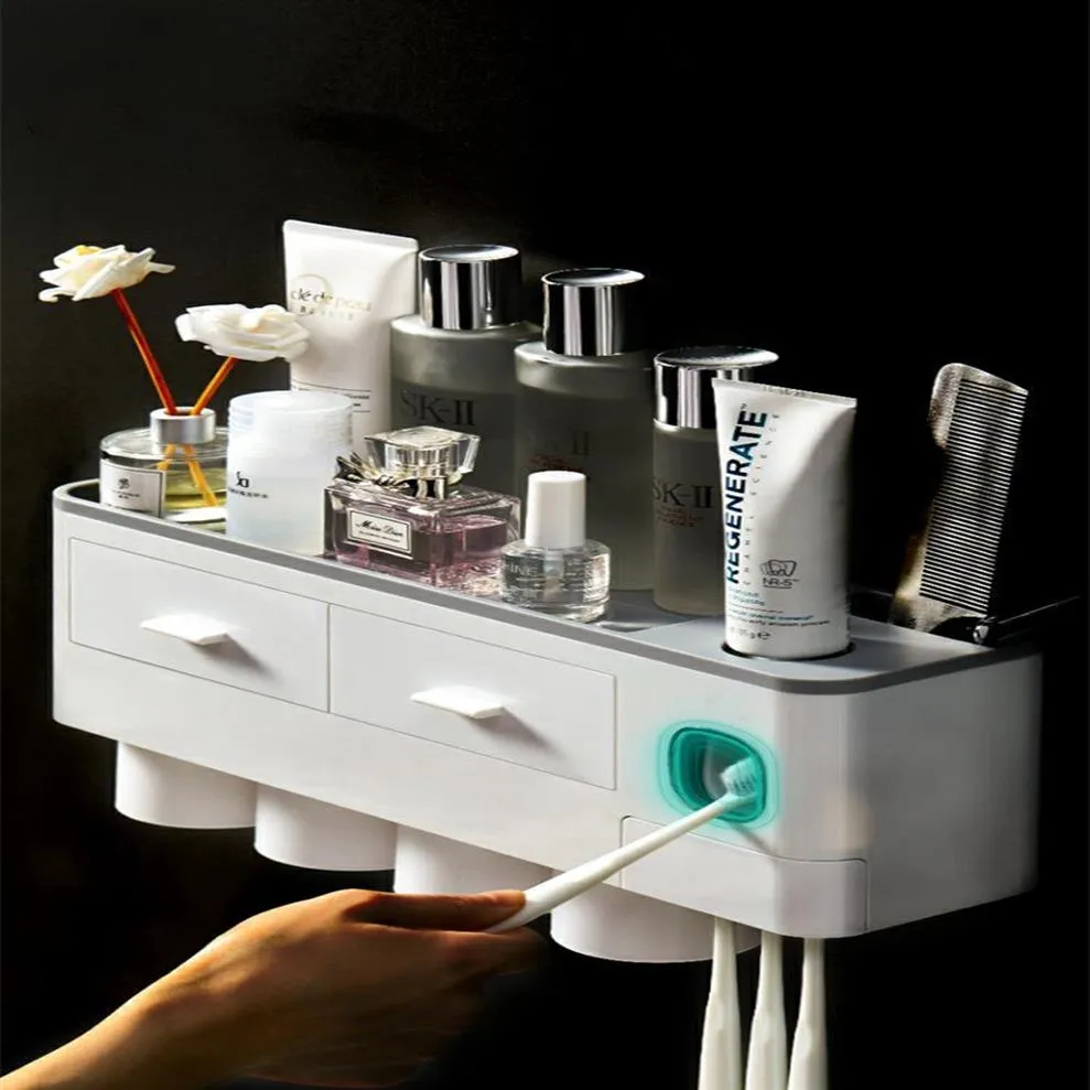GESE Magnetic Inverted Toothbrush Holder Set With Automatic Toothpaste ...