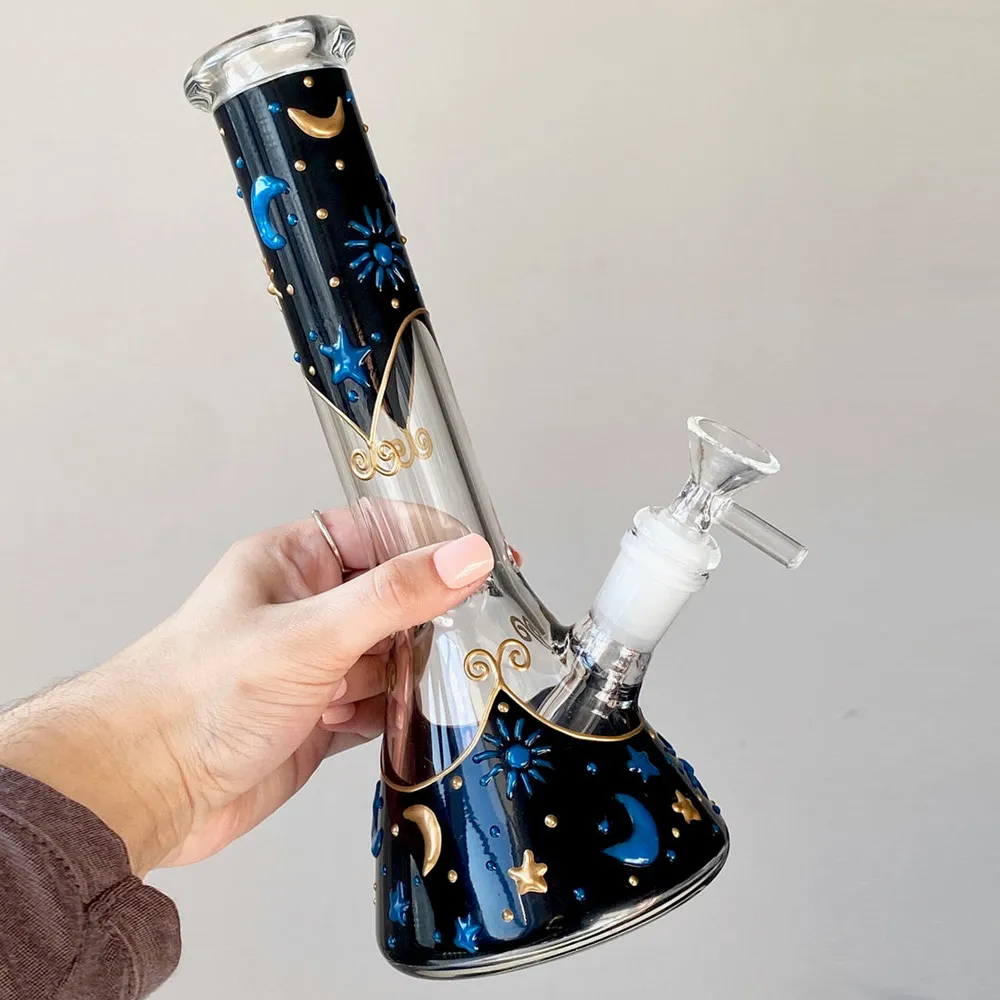 Glow In The Dark Beaker Bong Midnight Celestial Downstem Perc Glass Water Pipe Thick Heady ...