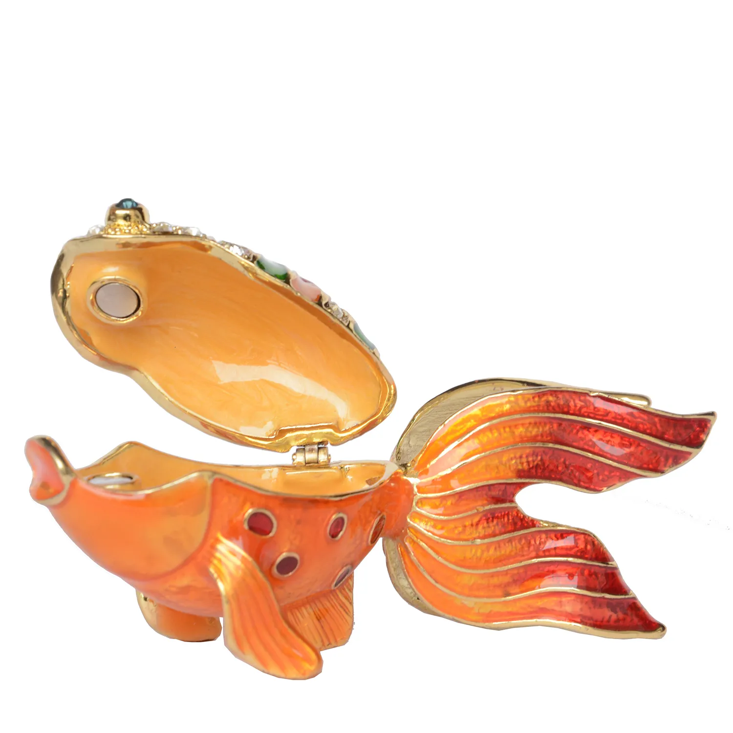 Decorative Objects Golden Fish Jewelry Box Enameled Marine Life Trinket ...