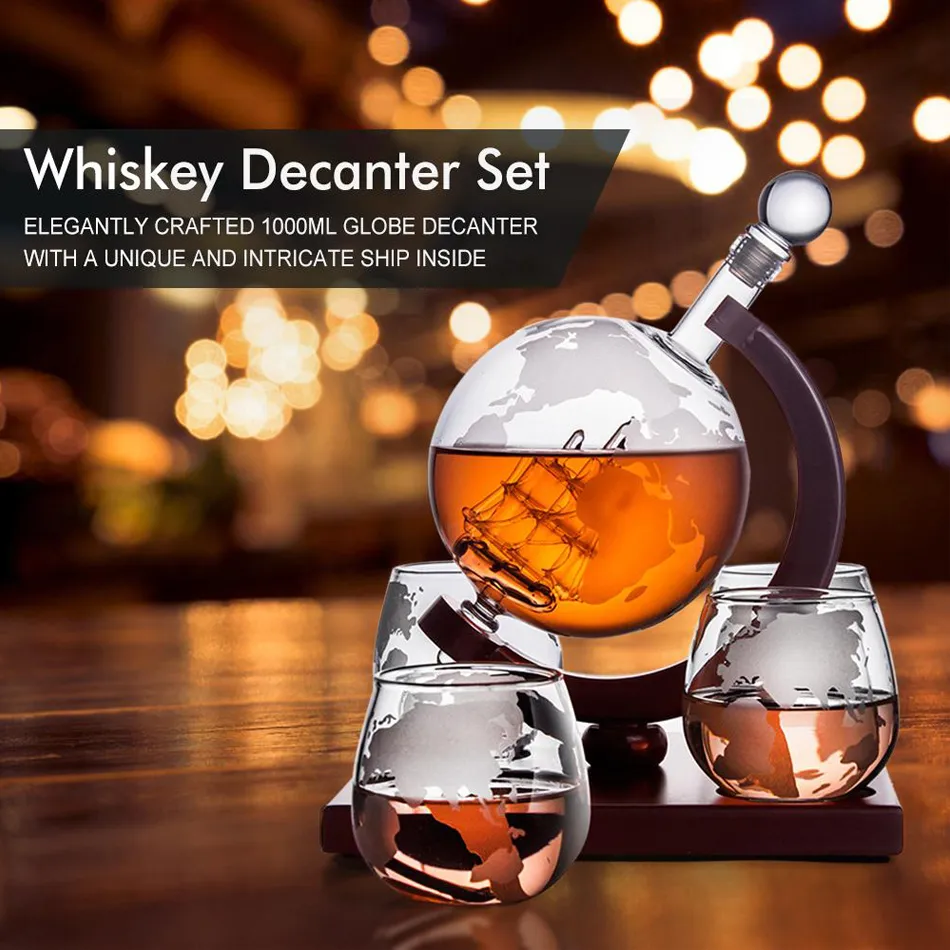 NANCIHUI 1000ml Whiskey Glass Decanter Set Lead Free Glass Globe ...