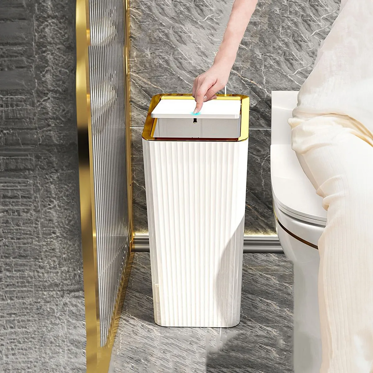 Bathroom Rubbish Bin: Press Type Covered Waste Bin For Home, Kitchen ...