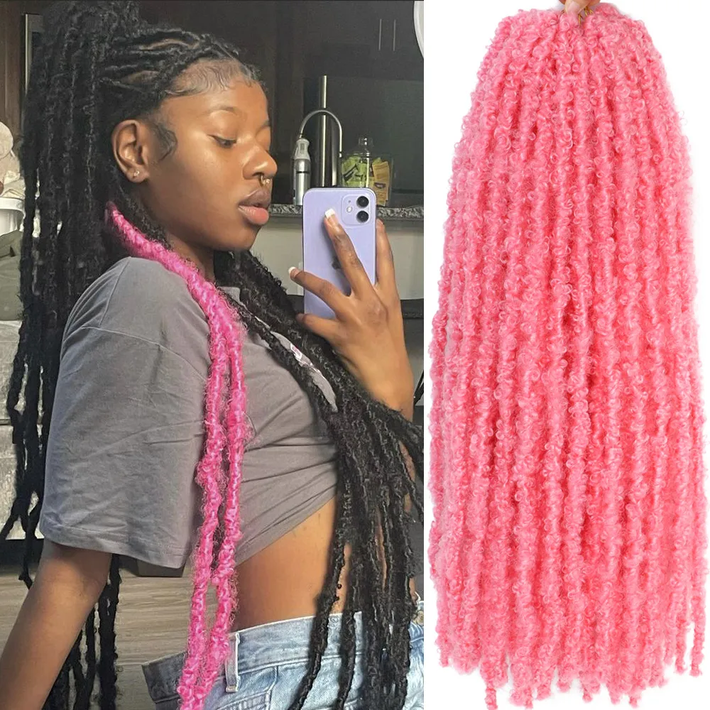 Human Hair Bulks Styles Butterfly Locs Crochet Hair 1B Pink Dreadlocks ...