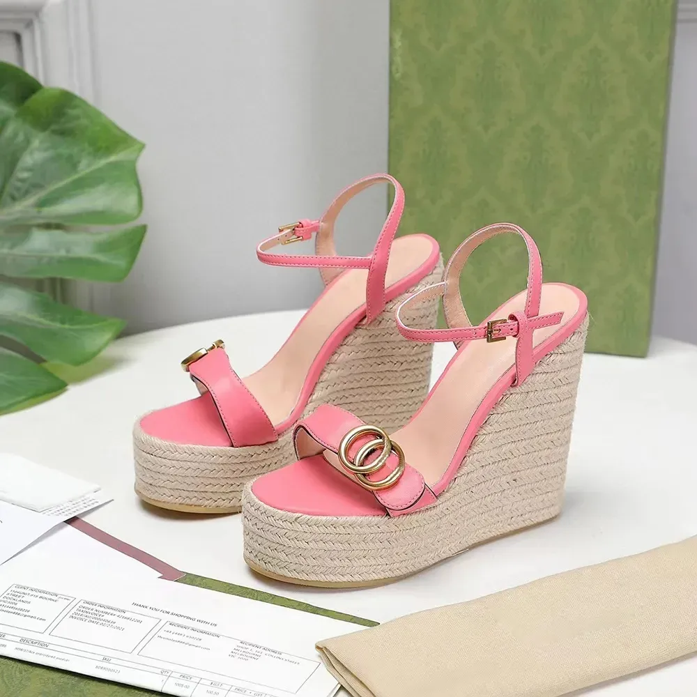 Luxury Designer Womens High Heeled Comfortable Wedge Sandals With Straw ...