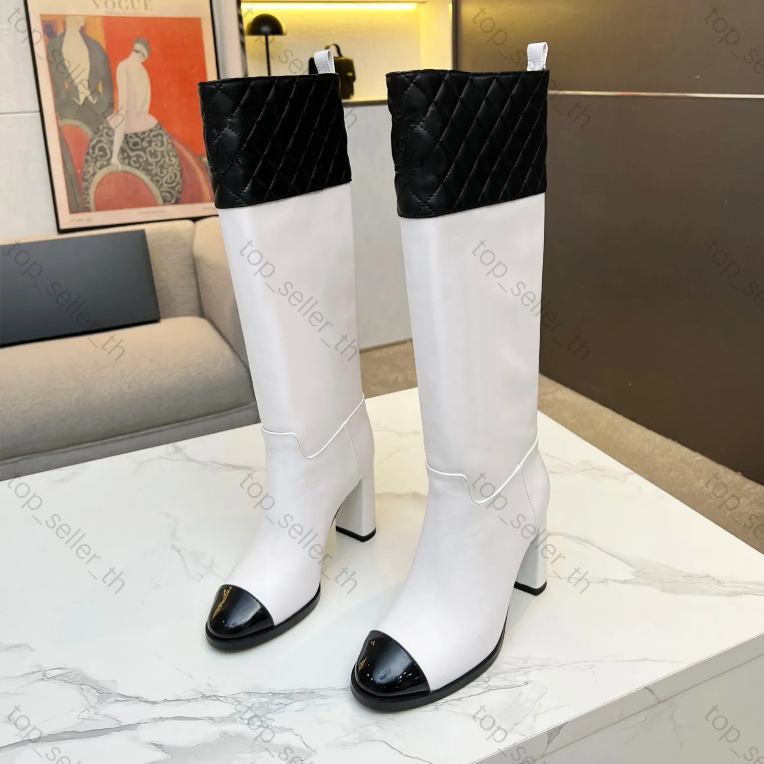 Designer Velvet Leather Knee High Ladies Knee High Boots For Women Quilted Patent, Chunky Heel ...