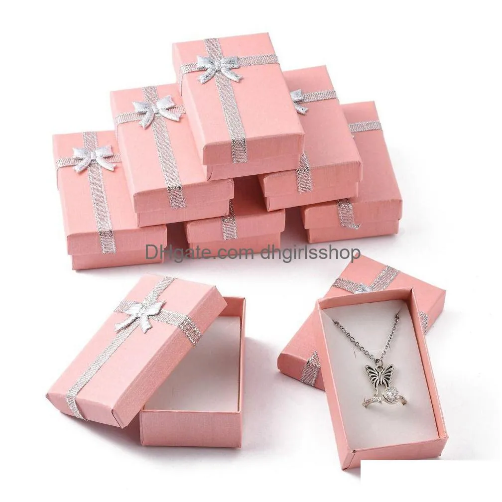 DHgate.com:24Pcs Pink Cardboard Jewelry Gift Boxes with Bowknot and Sponge Inside for Packing ...