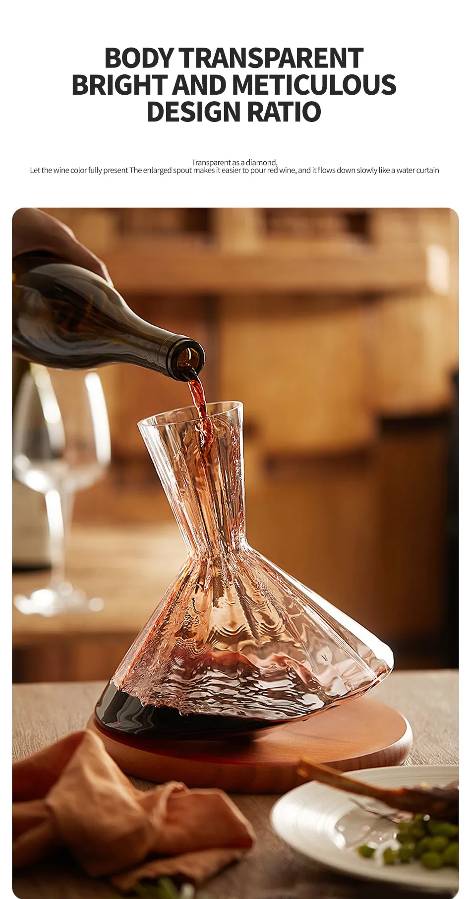 Crystal Wine Decanter Set - 1500ml Rotating Whisky Bottle, Elegant ...