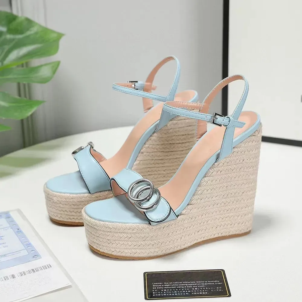 Luxury Designer Womens High Heeled Comfortable Wedge Sandals With Straw ...