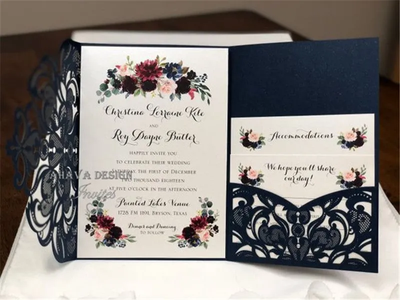 Navy Blue Wedding Invitations Kits: Printable Invitation Set With Laser ...