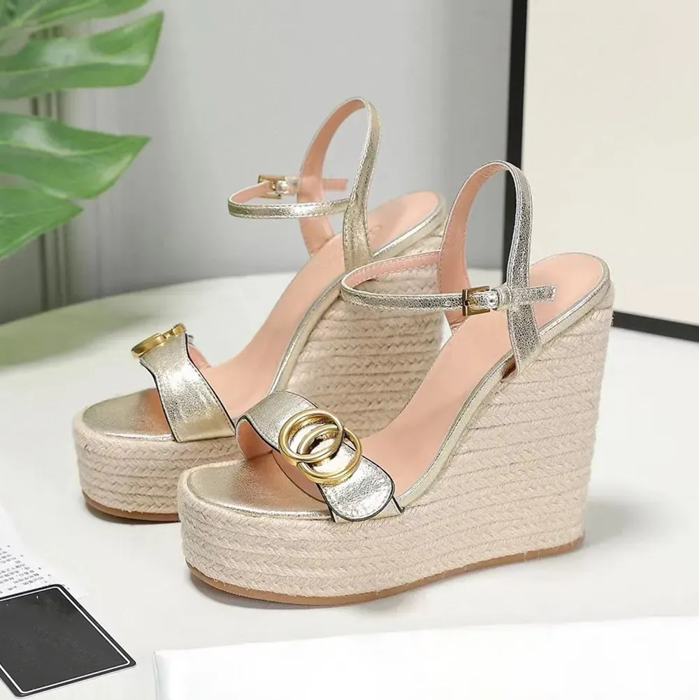 Luxury Designer Womens High Heeled Comfortable Wedge Sandals With Straw ...