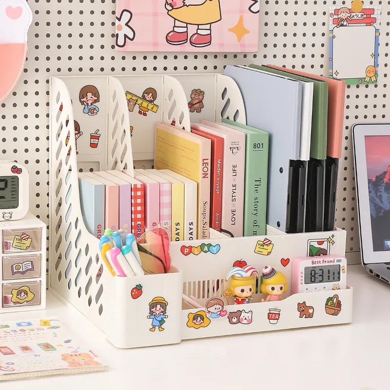 Desktop Organizer Shelf, File Holder Desk: Cute Book Storage Rack With ...