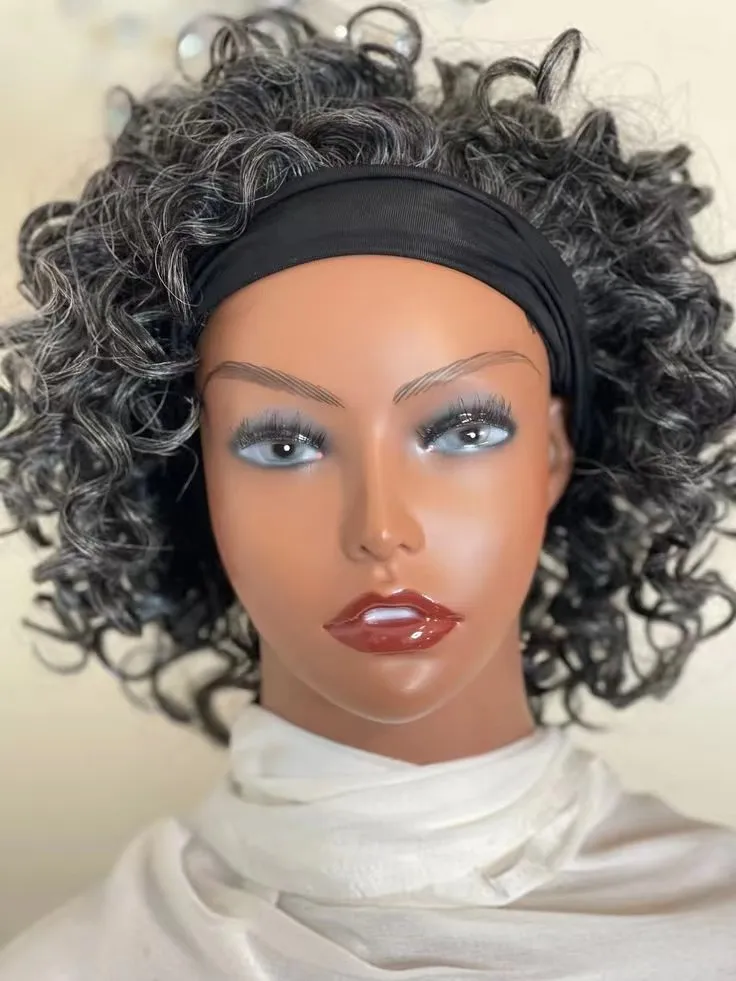 Human Hair Grey Wigs Deep Curly Headband Wig For Black Women Salt And ...