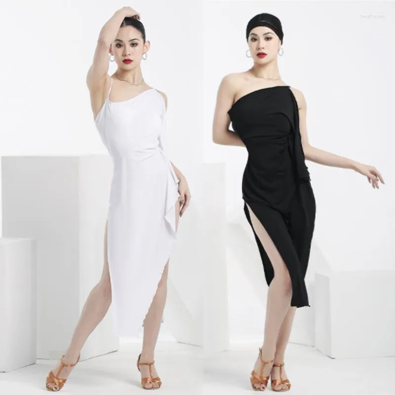 Off Shoulder Latin Dance Swimming Dress For Women White/Black Tango ...