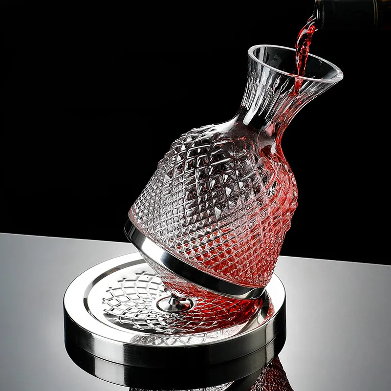 Crystal Decanter & Tumbler Set: Rotating Wine Dispenser, Elegant Bar ...