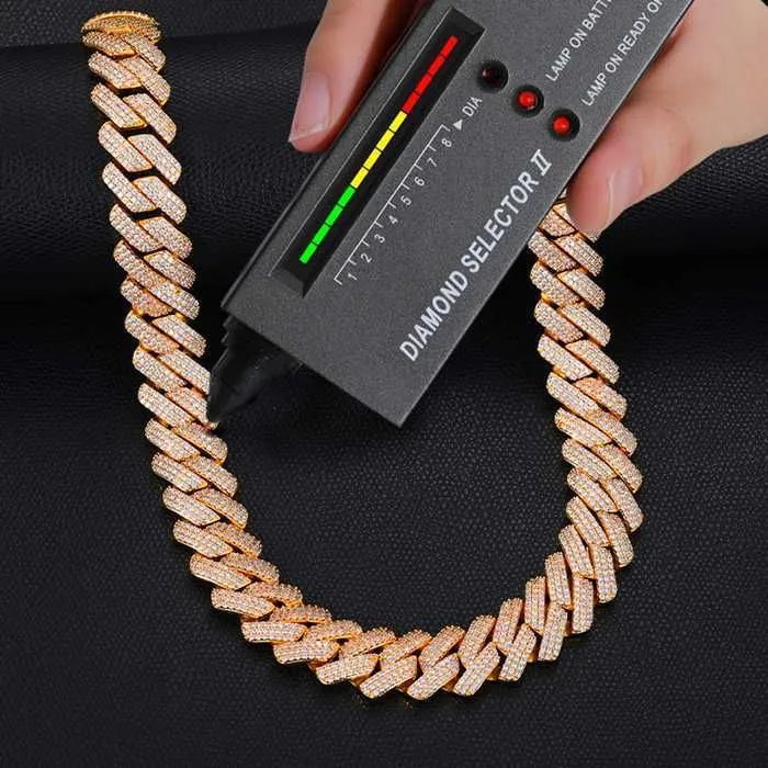 Fashion Bling Bracelet Diamond Chain Silver Cuban Link Necklace Hip Hop ...