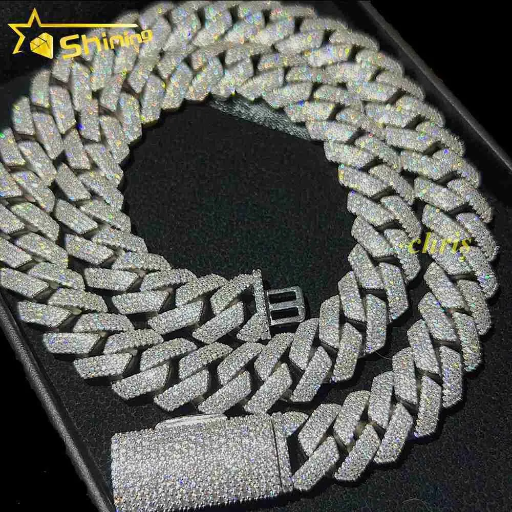 Iced Out Cuban Link Chain: 2 Rows Of 15mm VVS Moissanite In 925 ...