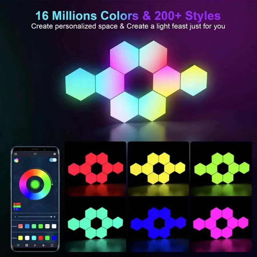 RGB Bluetooth USB LED HEXAGON Luz Interior Aplicación De Luz De Pared ...