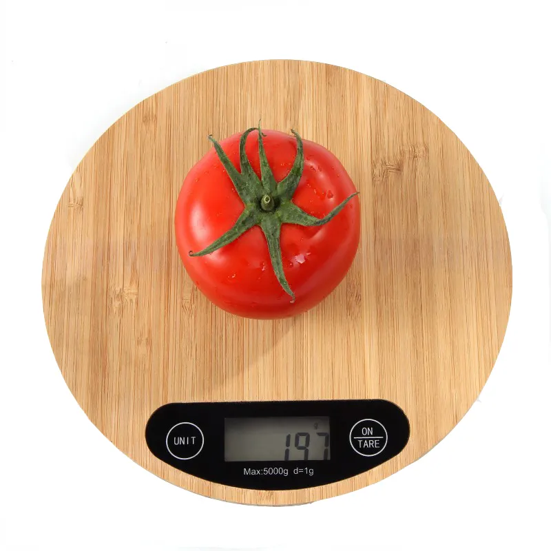 Bamboo Kitchen Scale - 5kg/1g Digital Food Scale, Round Electronic ...