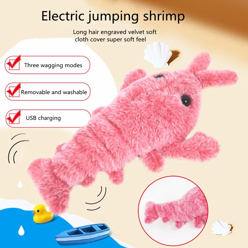 Electric Jumping Toy Shrimp Moving Simulation Lobster Electronic Plush ...