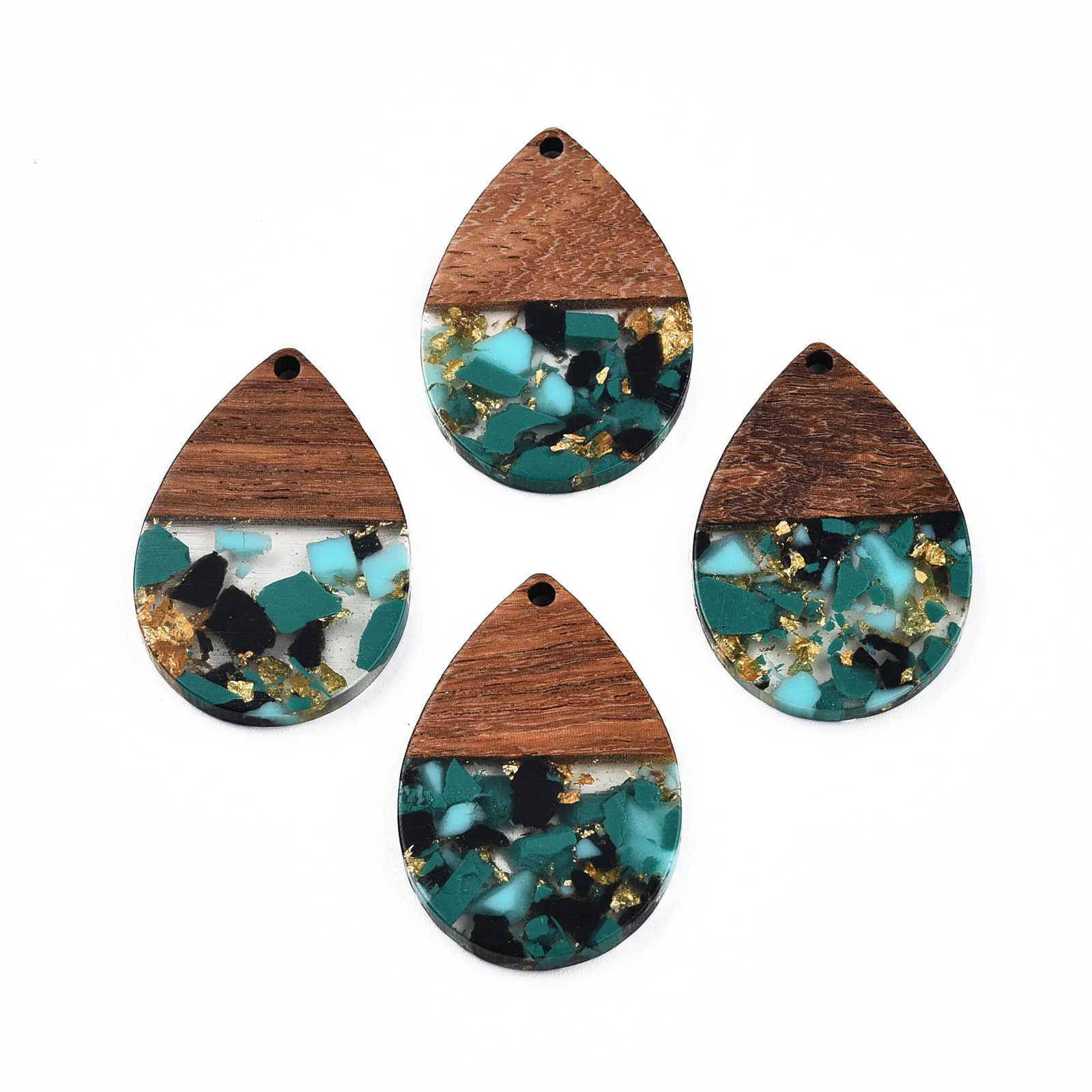 Charms Transparent Resin Walnut Wood Waterdrop Pendants with Foil for ...