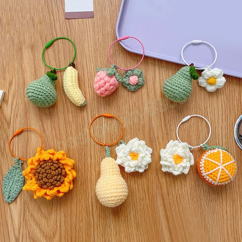 Handmade Knitted Sunflower Crochet Flower Keychain Pendant with Metal ...