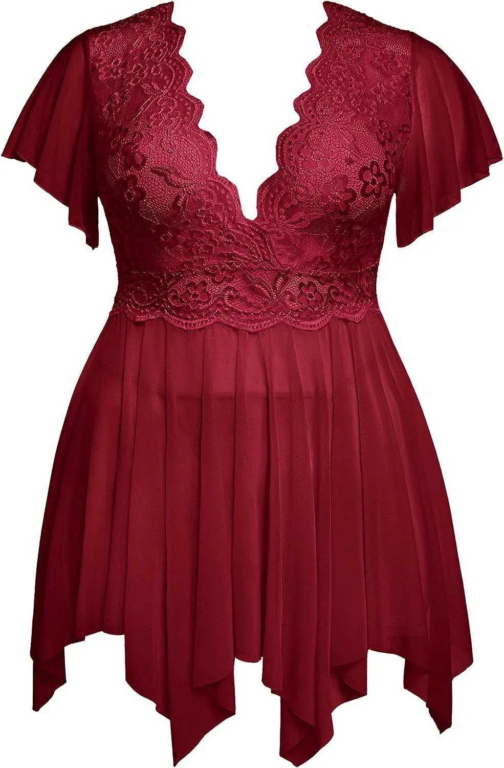 DHgate.com:Womens Plus Size Sexy Lace Pajamas Deep V Mesh Sleepwear ...