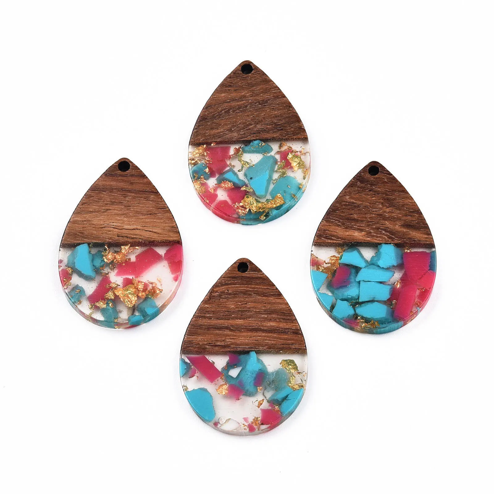 Charms Transparent Resin Walnut Wood Waterdrop Pendants with Foil for ...