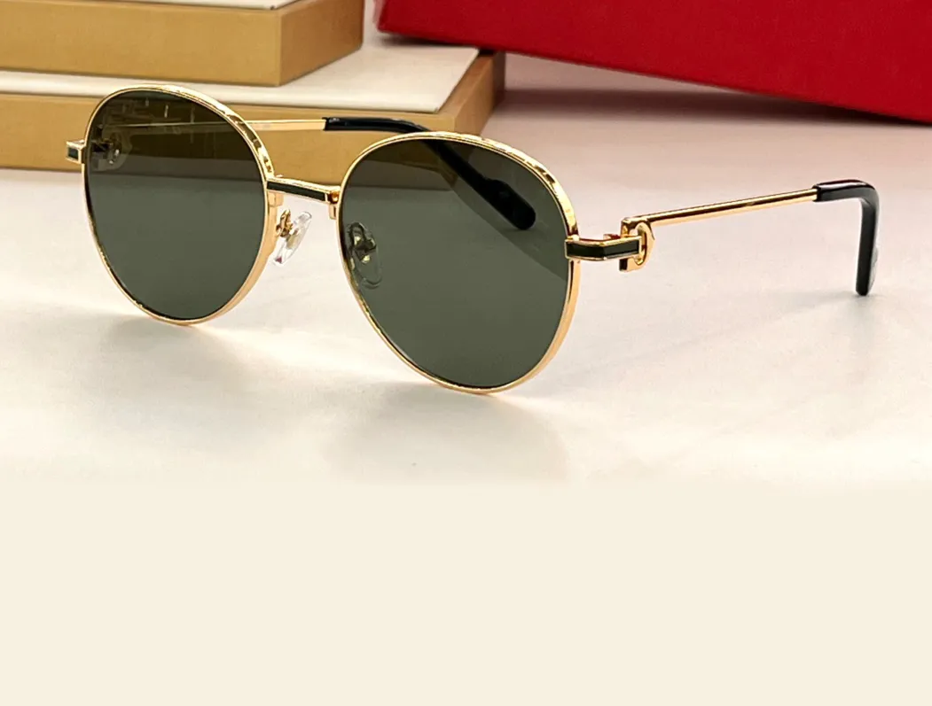 Retro Round Round Frame Sunglasses With Gold Metal Green Lens For Men ...