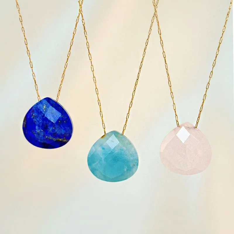 Delicate Water Drop Pendant Necklace - Natural Stone Stainless Steel ...