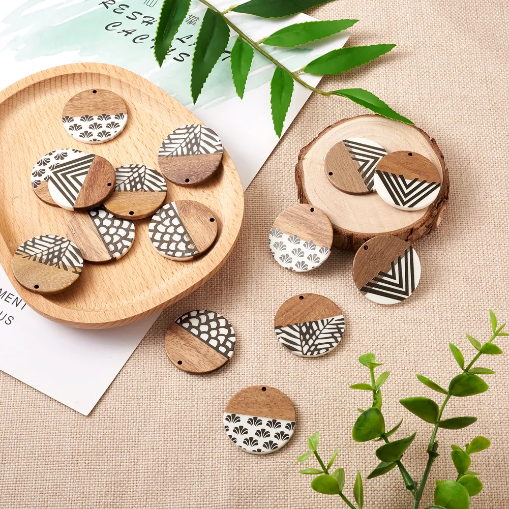 Charms Natural Wood Resin Flat Round Pendants For Necklace Earring ...