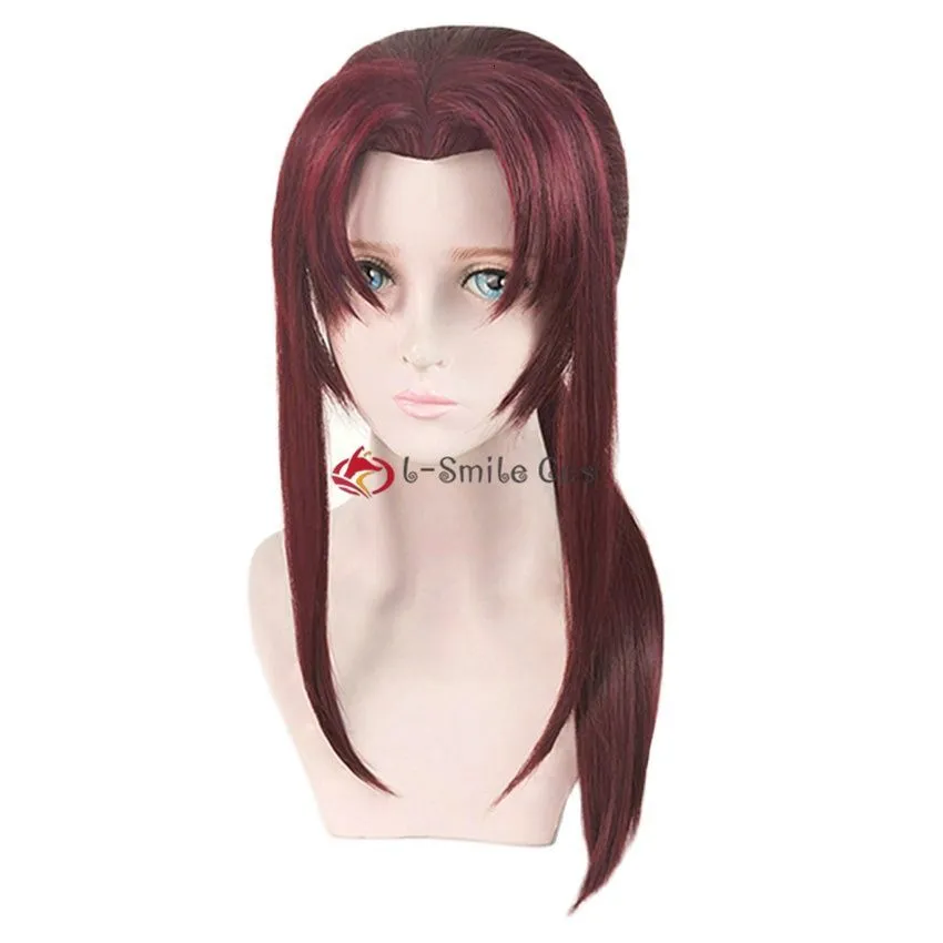 Cosplay Wig BLACK LAGOON Rebecca Revy 65cm Long Wine Dark Red Ponytail ...