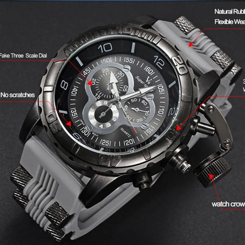 Men's Sport Watch: V6 Super Speed Quartz, 3D Dial, Military Style, Big ...