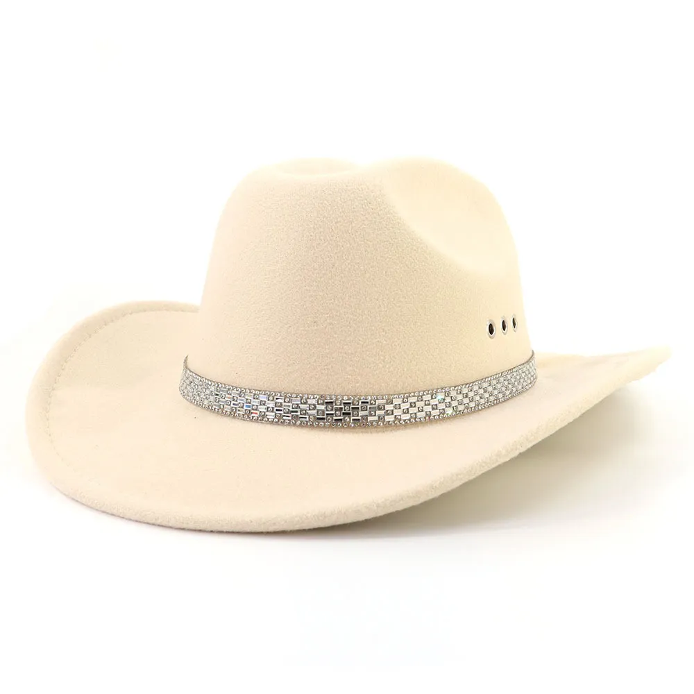 Western Cowboy Hat Wide Brim Woolen Fedora For Outdoor Sun Protection ...