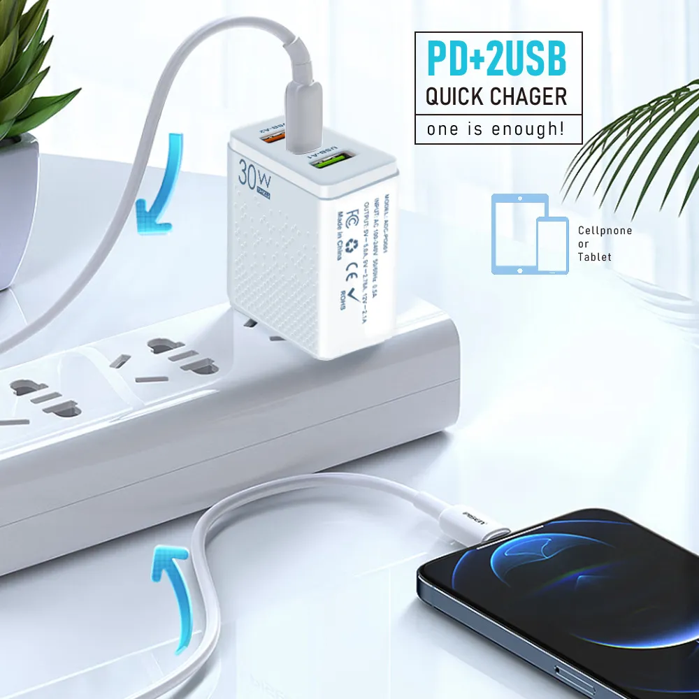 12W Dual Port USB C Quick Charge PD Chargers, QC3.0 Fast Charging For ...