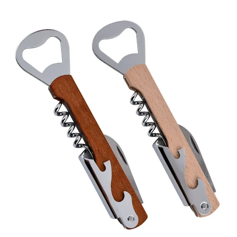 Wood Handle Stainless Steel Hand Held Deluxe Bottle Opener Corkscrew Double Hinge Waiters Wine ...