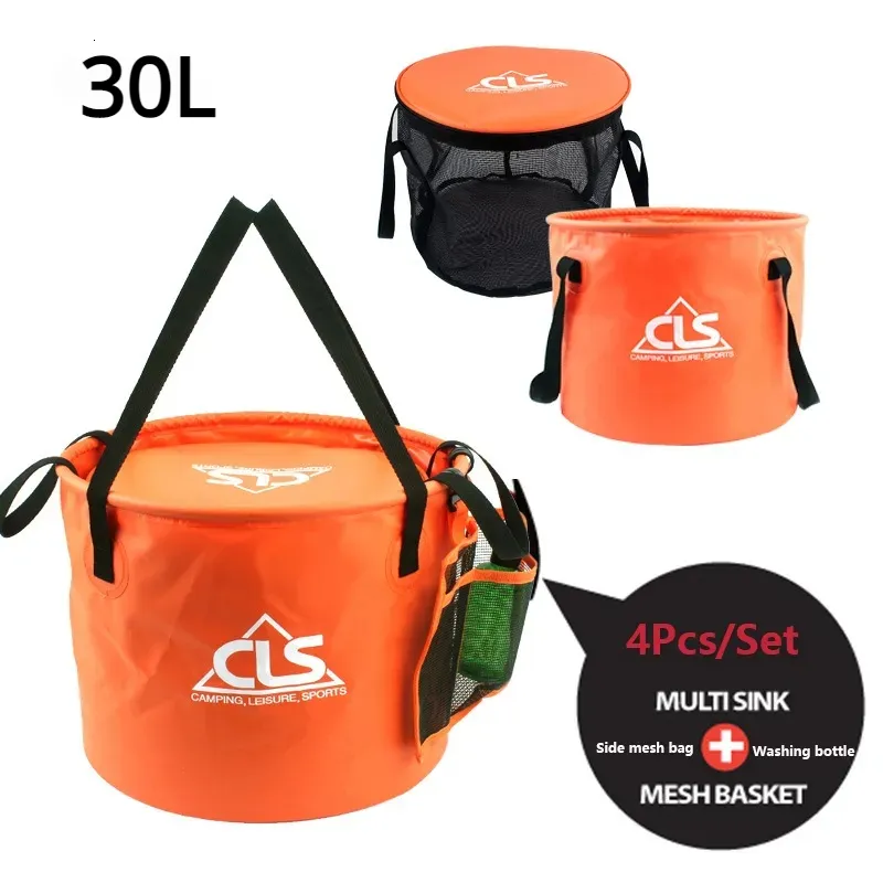 30L Folding Camping Bucket With Water Container Multifunctional ...