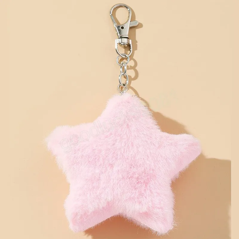 Starry Fluffy Rabbit Keychain Soft Plush Pompom Keyring for Women's Bag ...