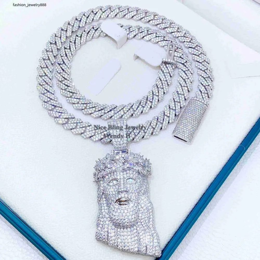 10mm Iced Out Moissanite Cuban Chain Jesus Piece Pendant Necklace ...