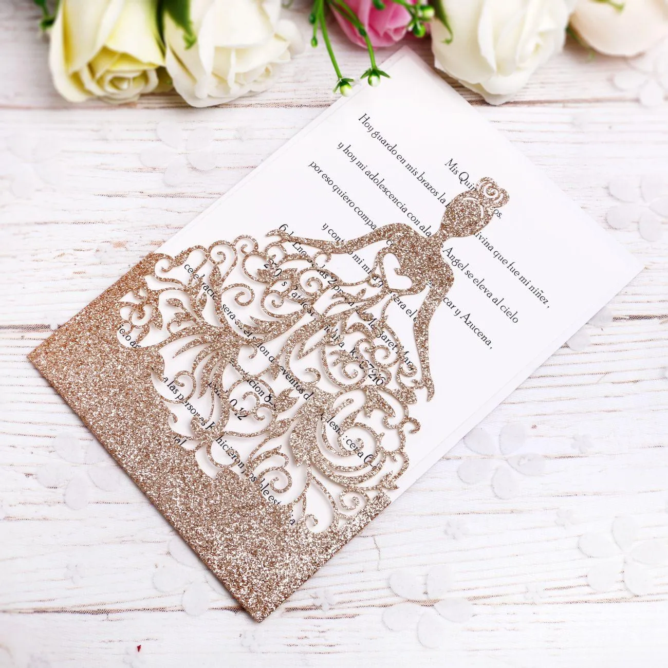Sweet 16 Crowns, Rose Gold Invitations, Laser Invitations: Elegant Gold ...