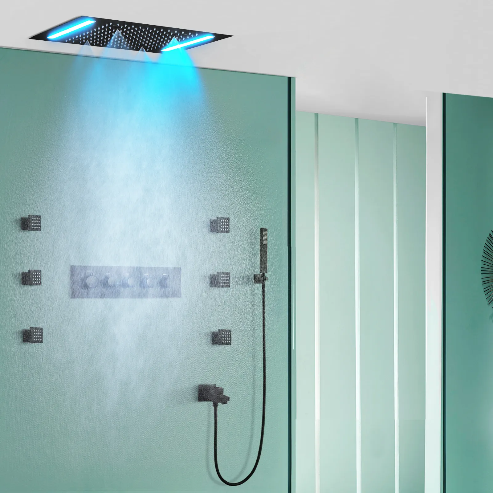 Ceiling Mounted LED Shower Head with Thermostatic Faucet Set, 500360mm ...