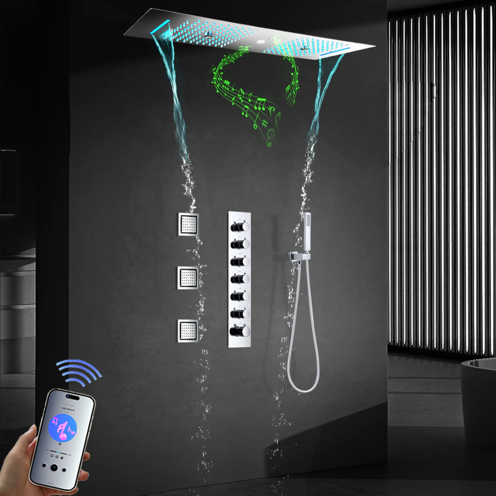 Thermostatic Chrome Rain Concealed Thermostatic Shower Set With