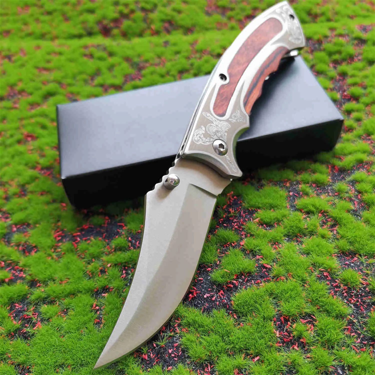 Folding Knife 8CR13 Steel Blade Survival Pocket Knife With Wood Handle ...