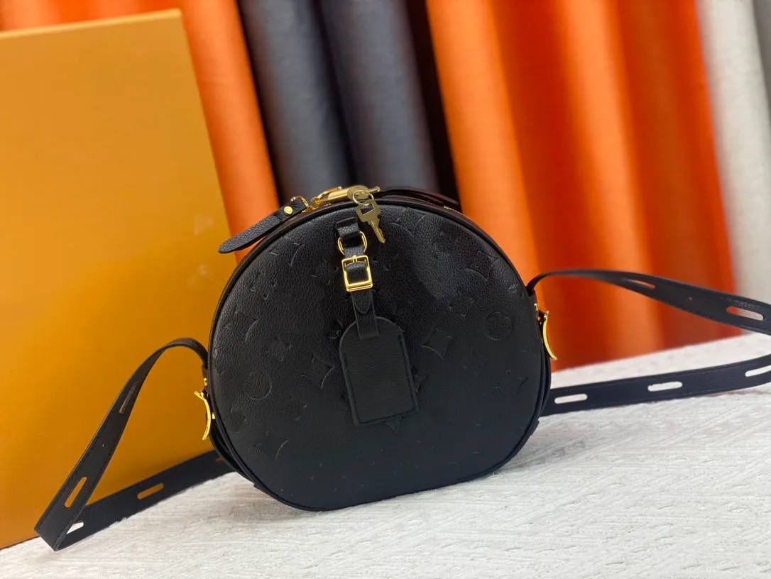 Premium Leather Hat Box Bag - Designer Women's Shoulder Bag, Embossed ...