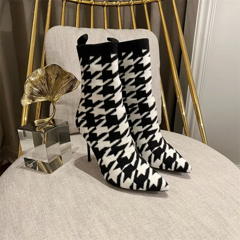 Designer Womens High Heel Boots, Skye Elastic Mesh Knitted Short ...