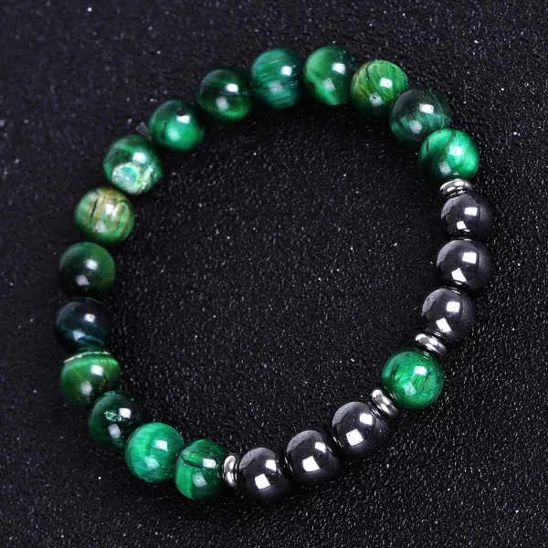 8mm Green Tiger Eye Stone Bracelet Hematite Beaded Adjustable Healing ...