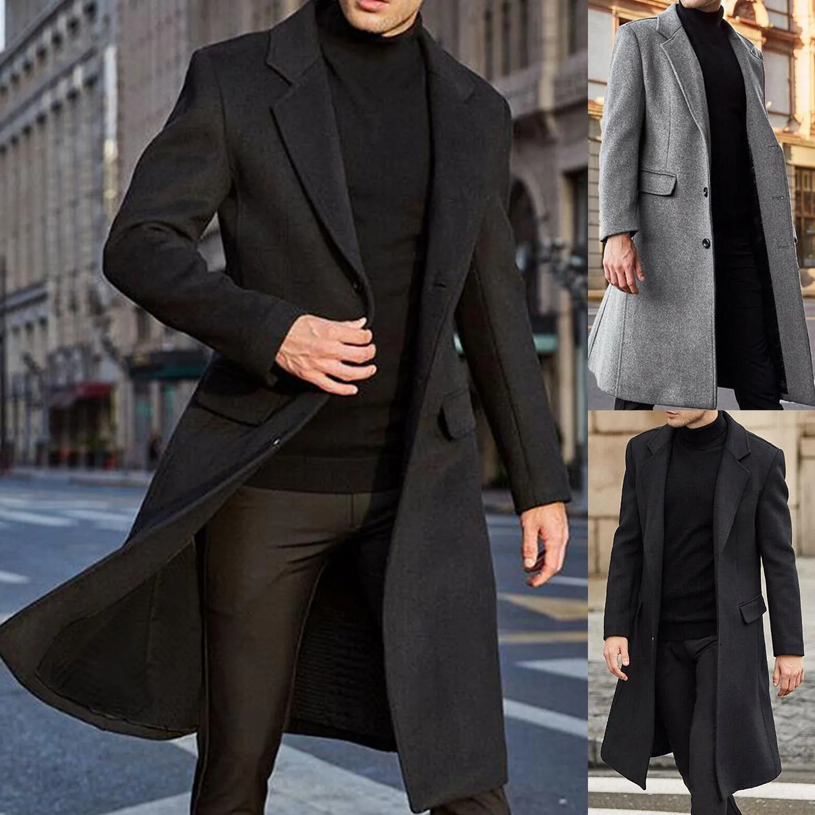 Men's Wool Blend Overcoat: Winter Long Sleeve Fleece Jacket, Solid ...