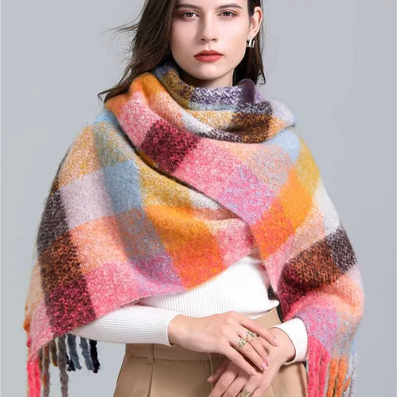 Winter Warmth: Women's Plaid Pashmina Scarf - Cashmere Feel, Thick Wrap ...