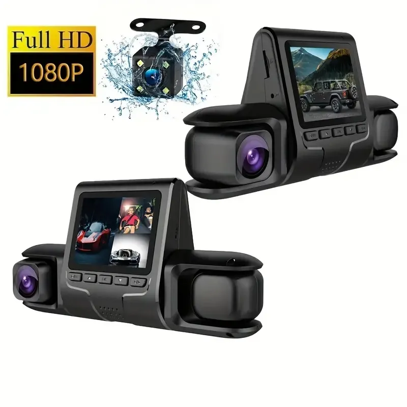 3 Channel Car Dash Cam, Full HD 1080P Front Inside Rear Three Way Car ...