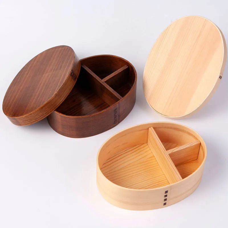 Natural Wood Bento Box - 4 Compartment Snack Containers for Lunch & On ...